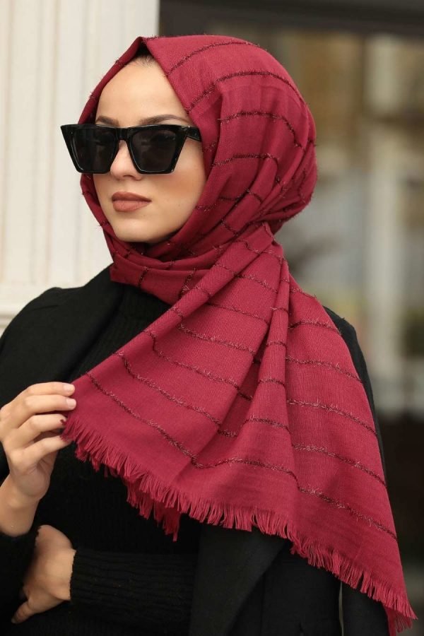 Fancy Striped Glamour Hijab (Red) – Um Anas – Islamic clothing, Hijabs ...