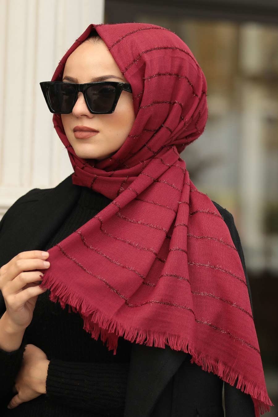 Fancy Striped Glamour Hijab (Red) - Um Anas - Islamic clothing, Hijabs ...